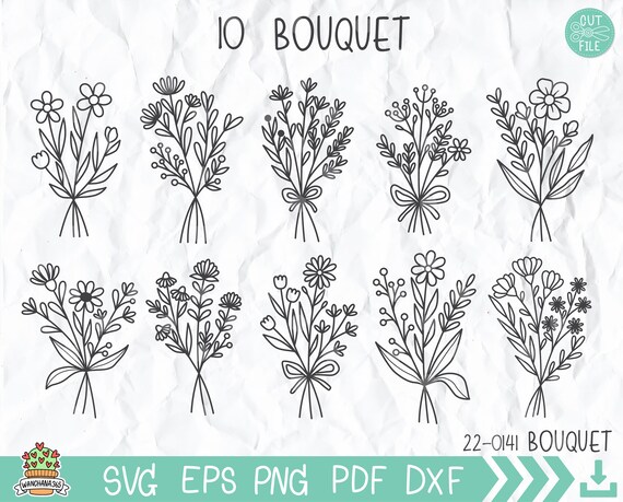 Floral Bundle Svg Hand Draw Bouquet Svg Bundle Flowers Svg Etsy