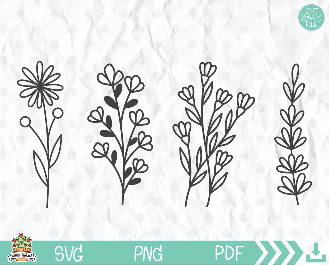 100 Wildflower Svg Bundle Hand Drawn Wildflowers Png Leaves - Etsy