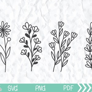 100 Wildflower Svg Bundle Hand Drawn Wildflowers Png Leaves - Etsy