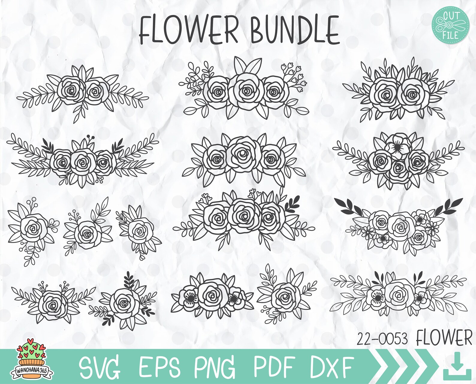 Hand Drawn Flowers Bundle Svg Floral Frame Svg Rose Bouquet - Etsy