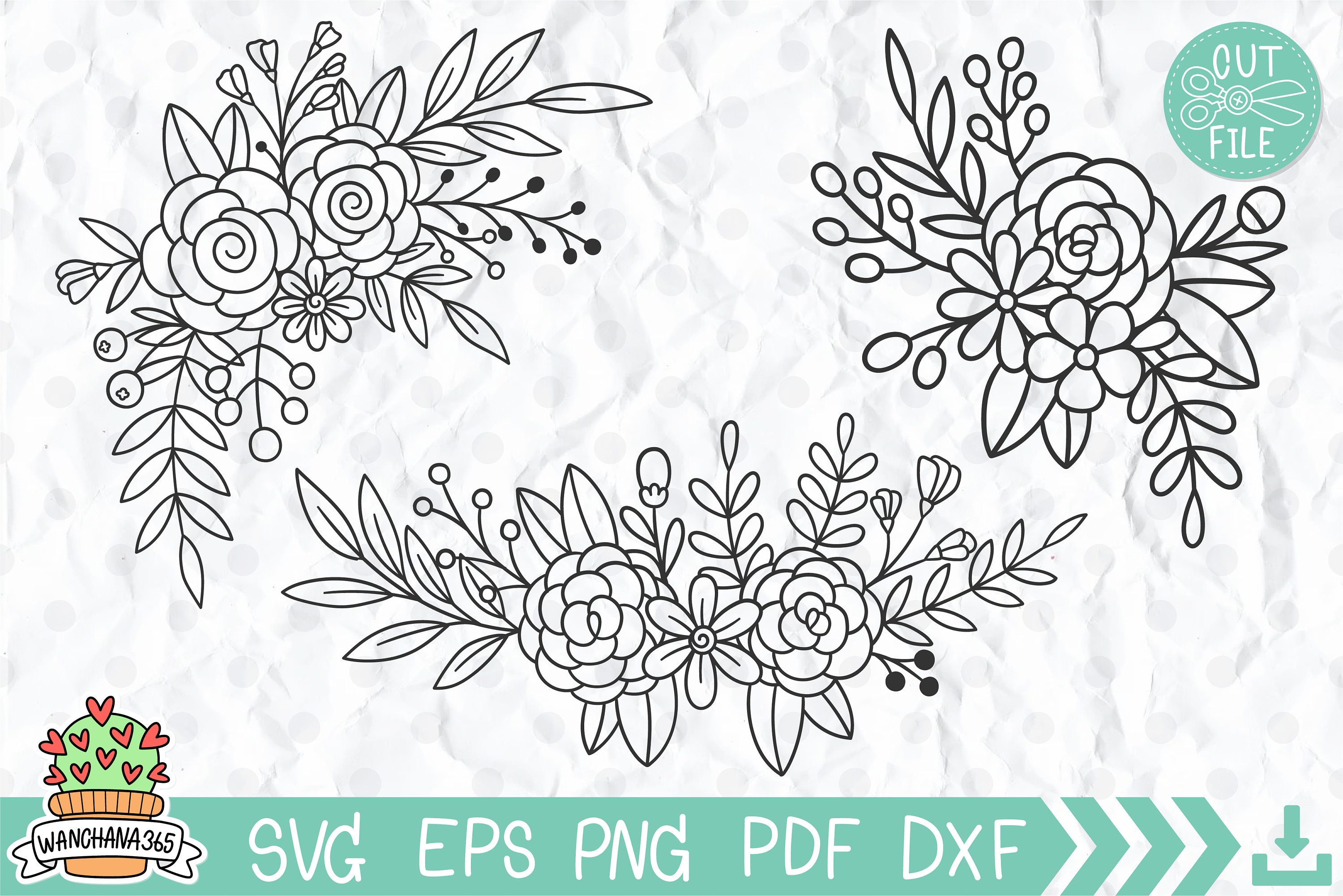 Hand Drawn Flowers Bundle Svg Floral Frame Svg Rose Bouquet - Etsy