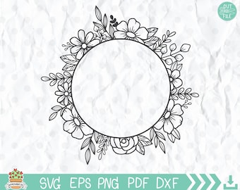 Floral Frame SVG, Floral Frame Cut File, Round Flower Frame, Floral ...