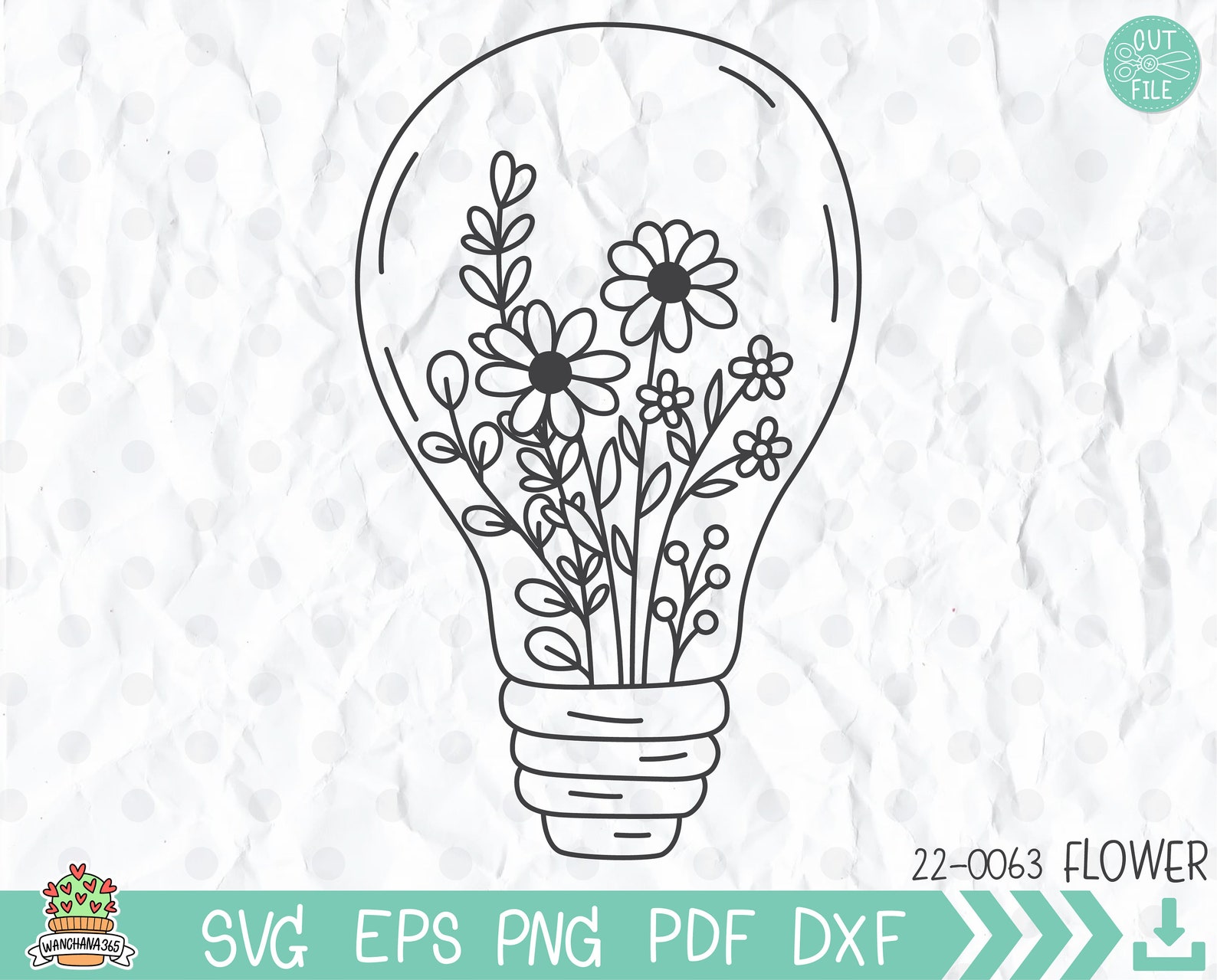 Wildflower Lightbulb Svg Flowers and Leaf Bouquet Svgflower - Etsy