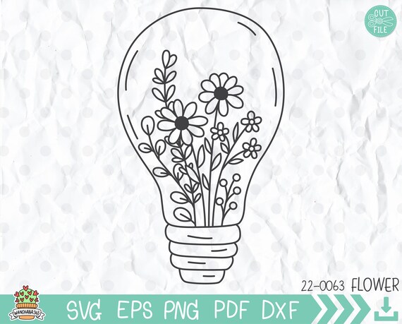 Wildflower Lightbulb Svg Flowers and Leaf Bouquet Svgflower | Etsy