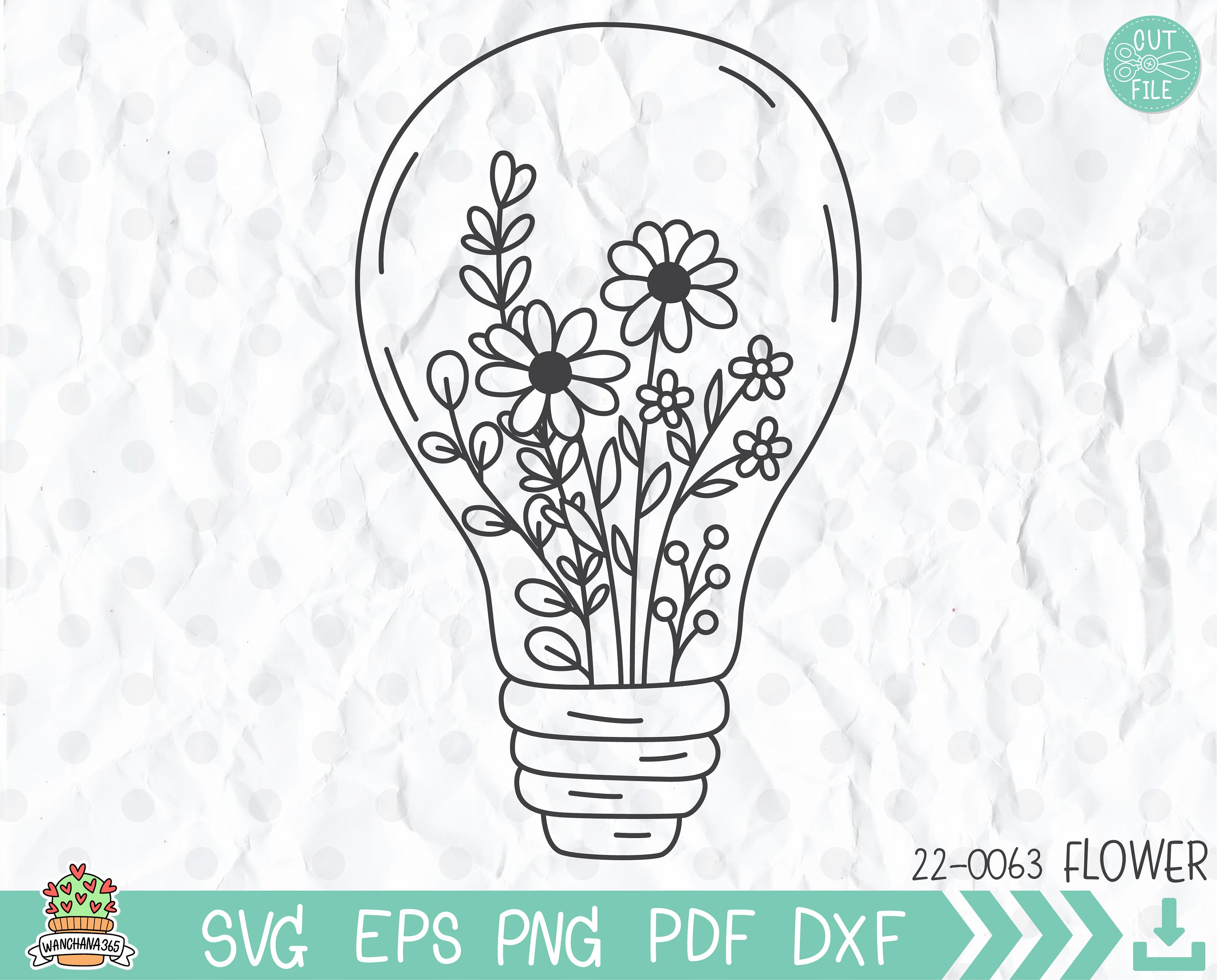 Wildflower Lightbulb Svg Flowers and Leaf Bouquet Svgflower - Etsy