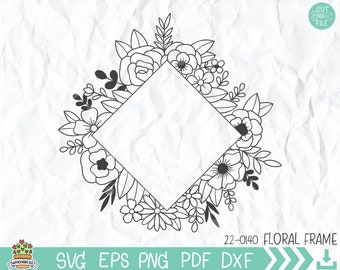 Flower Frame SVG, Floral Square Frame Svg, Frame Cut File, Rectangle ...