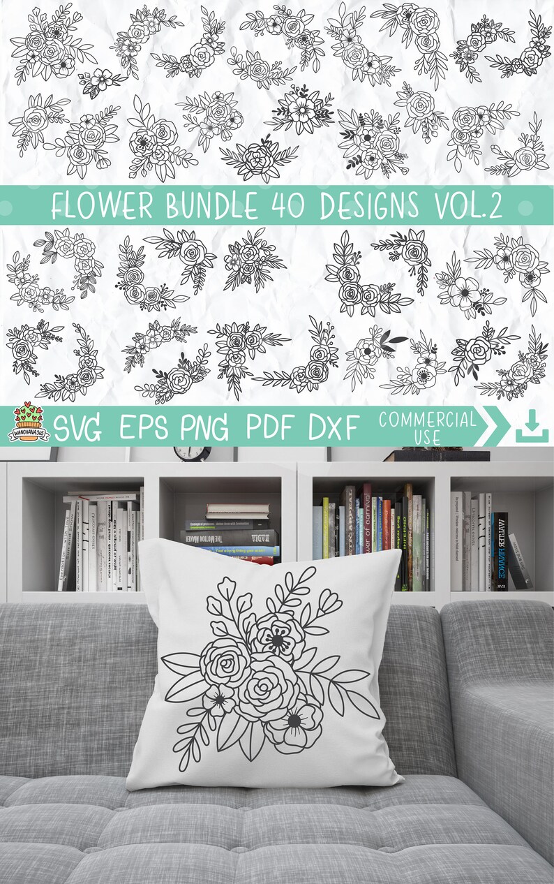 Hand Drawn Flowers Bundle Svg Floral Frame Svg Rose Bouquet - Etsy