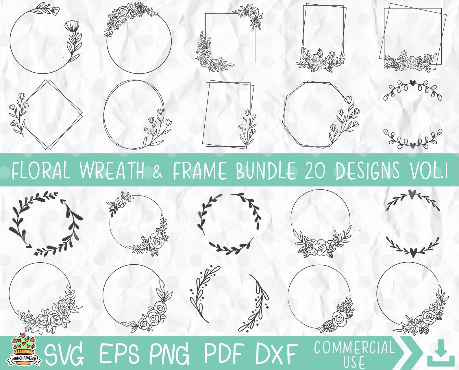 Floral Wreath Svg Flower Border Svg Wreath Monogram Svg - Etsy