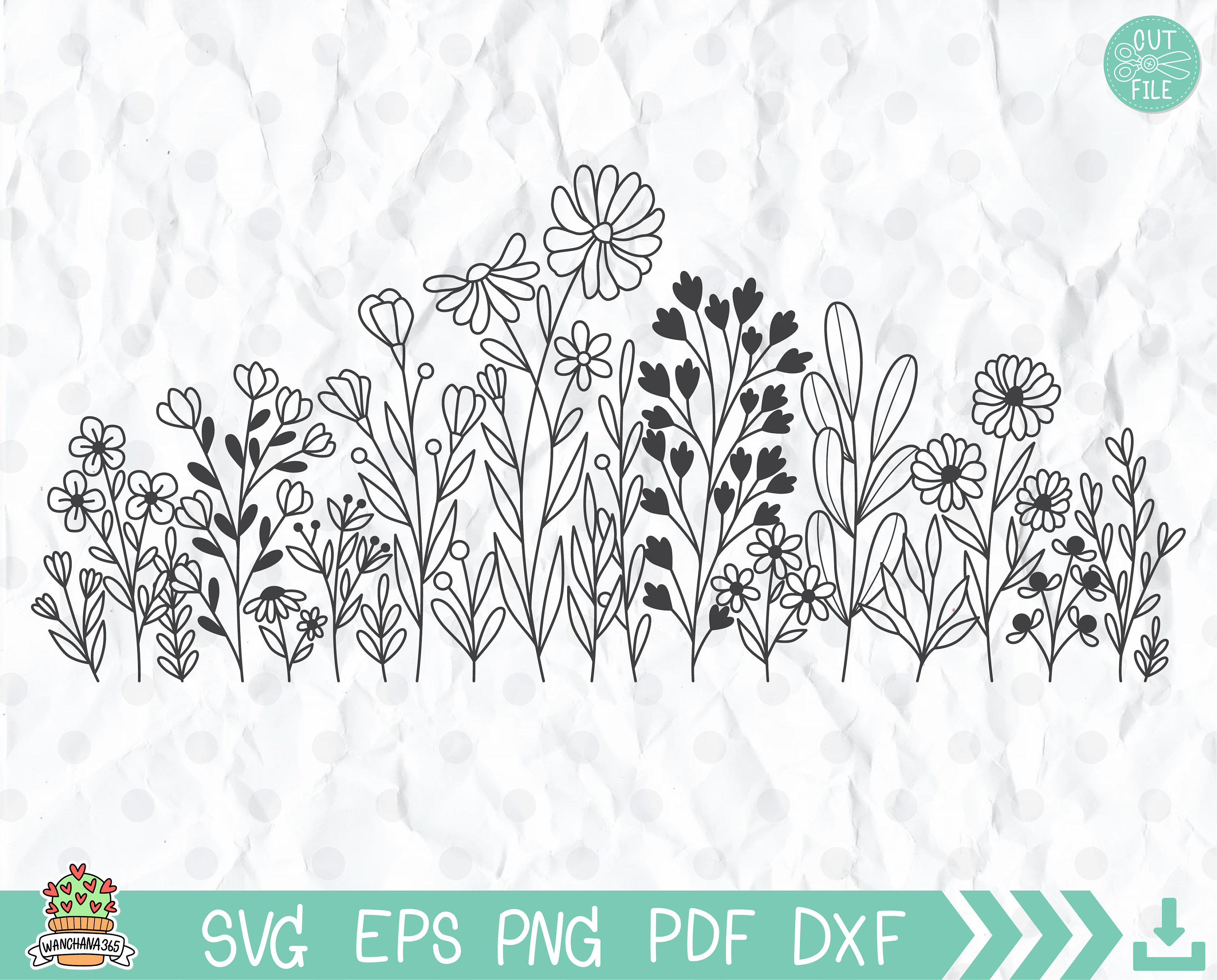 Floral Svg Wildflower Svg Wildflowers Clipart Svg Png Dxf Eps Cut Files