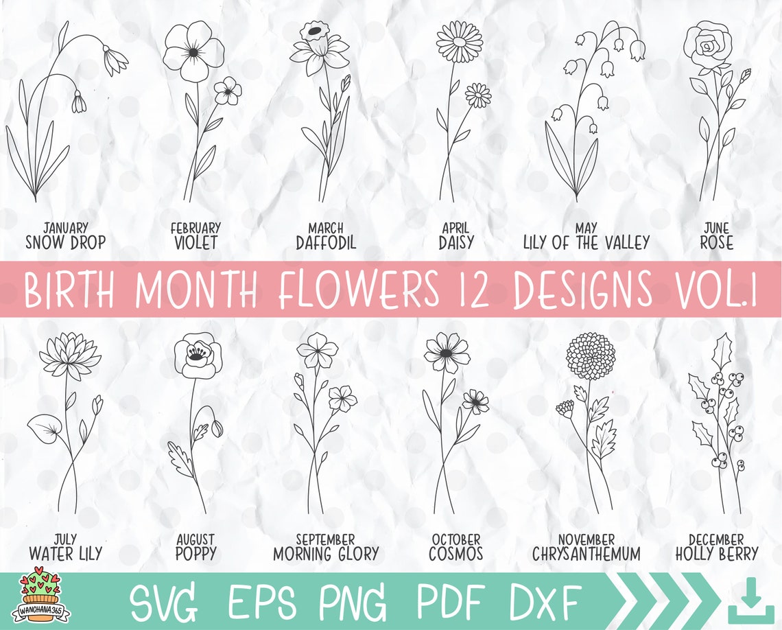Birth Month Flowers Svg Wildflower Svg Birthday Flower - Etsy