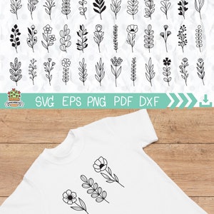 Floral Elements SVG: Hand-drawn Flowers & Leaves Clipart (digital ...