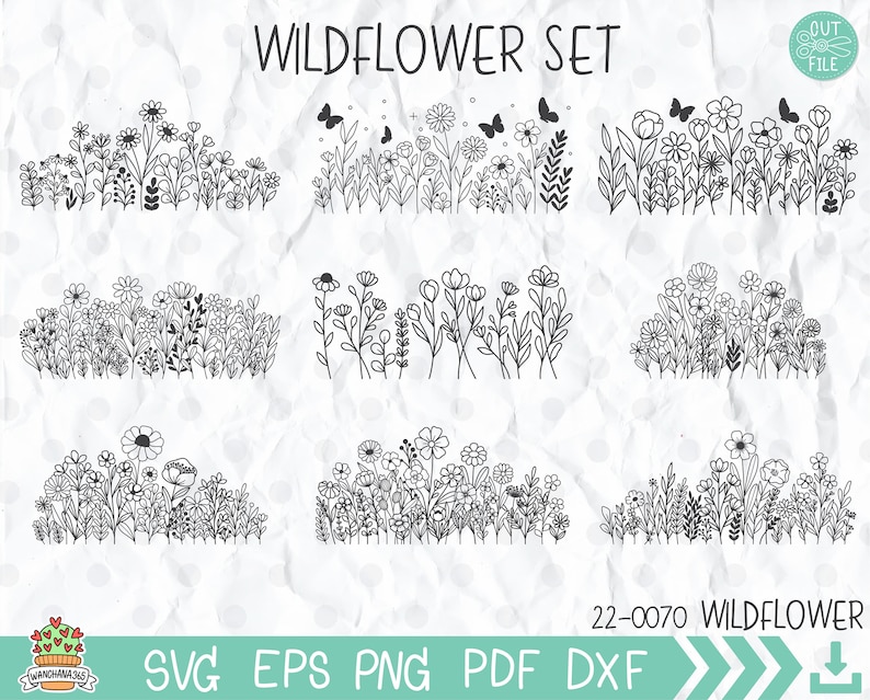 Wildflower Svg Wildflowers Meadow Border Svg Flowers and - Etsy