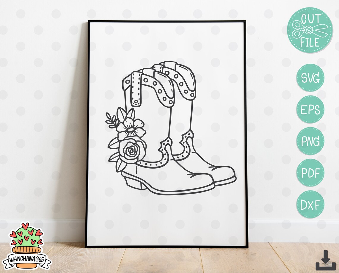 Cowboy Boots With Flowers Svg Boots Decorated With Flowers - Etsy
