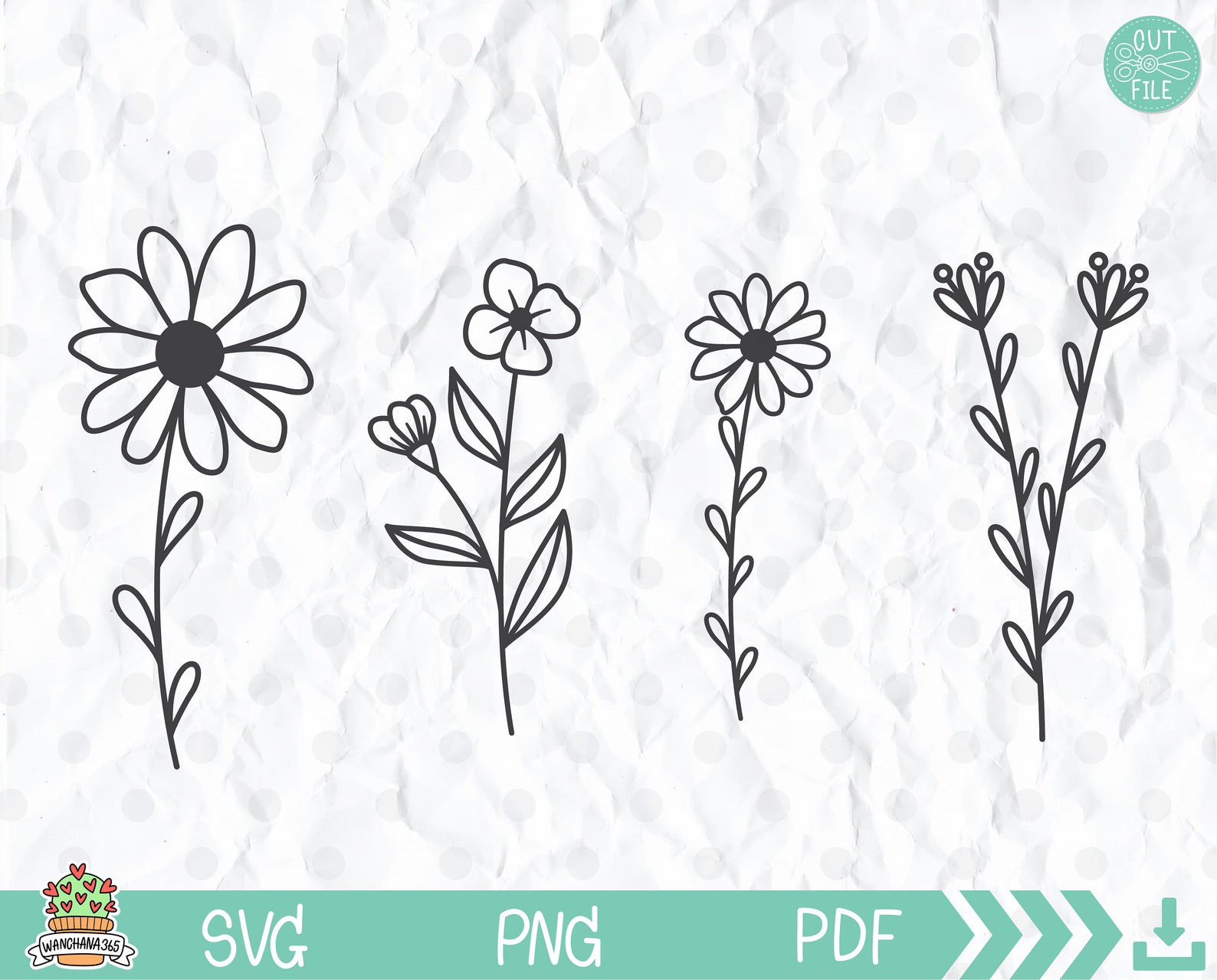 100 Wildflower Svg Bundle Hand Drawn Wildflowers Png Leaves - Etsy