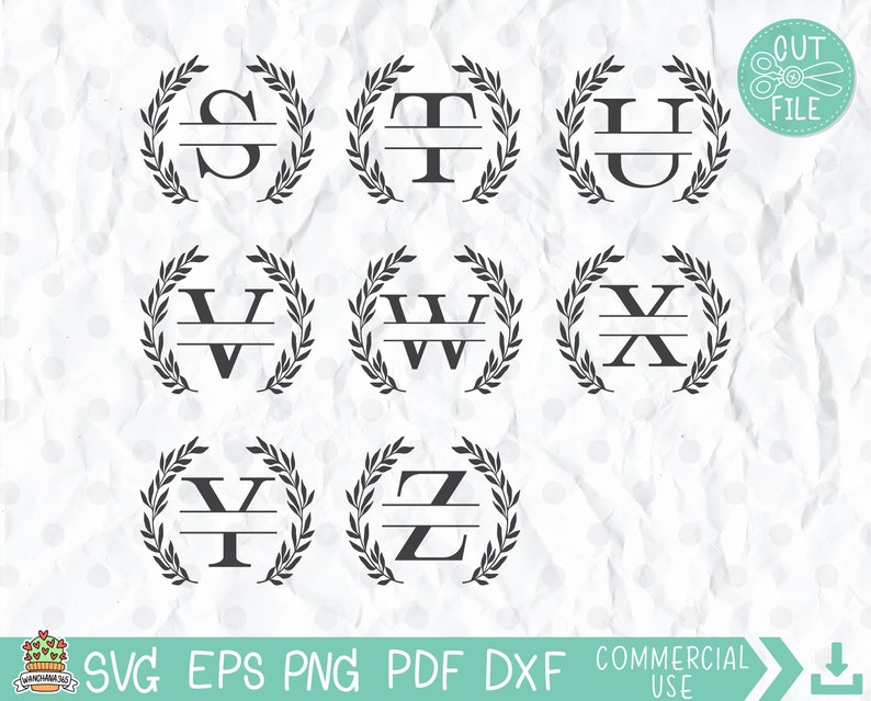 Alphabet Split Monogram Svg Wreath Alphabet Svg Last Name - Etsy