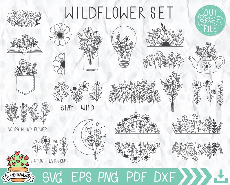 Wildflower Svg Bundle Flower for Cricut Floral Moon Svg - Etsy
