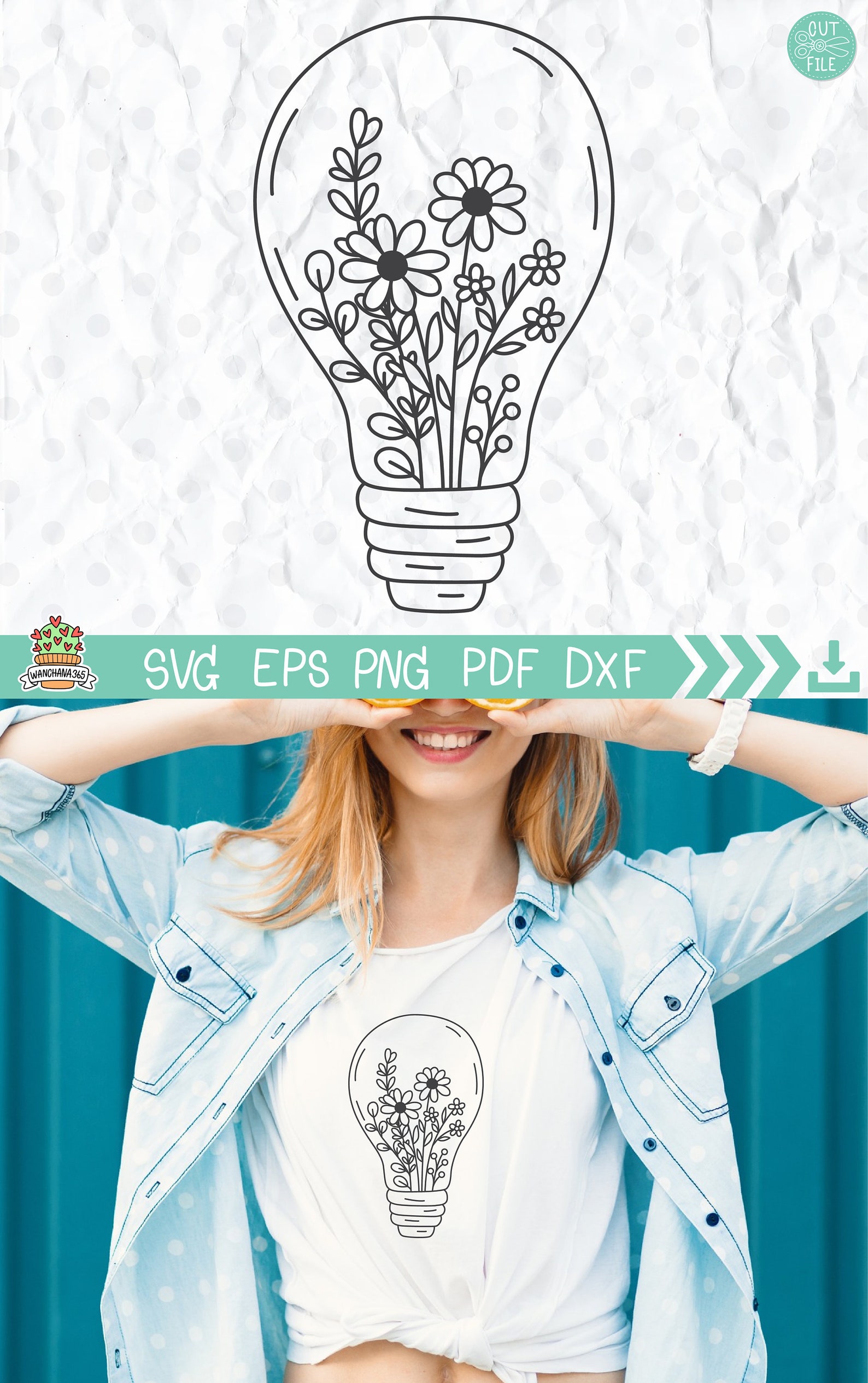 Wildflower Lightbulb Svg Flowers and Leaf Bouquet Svgflower | Etsy