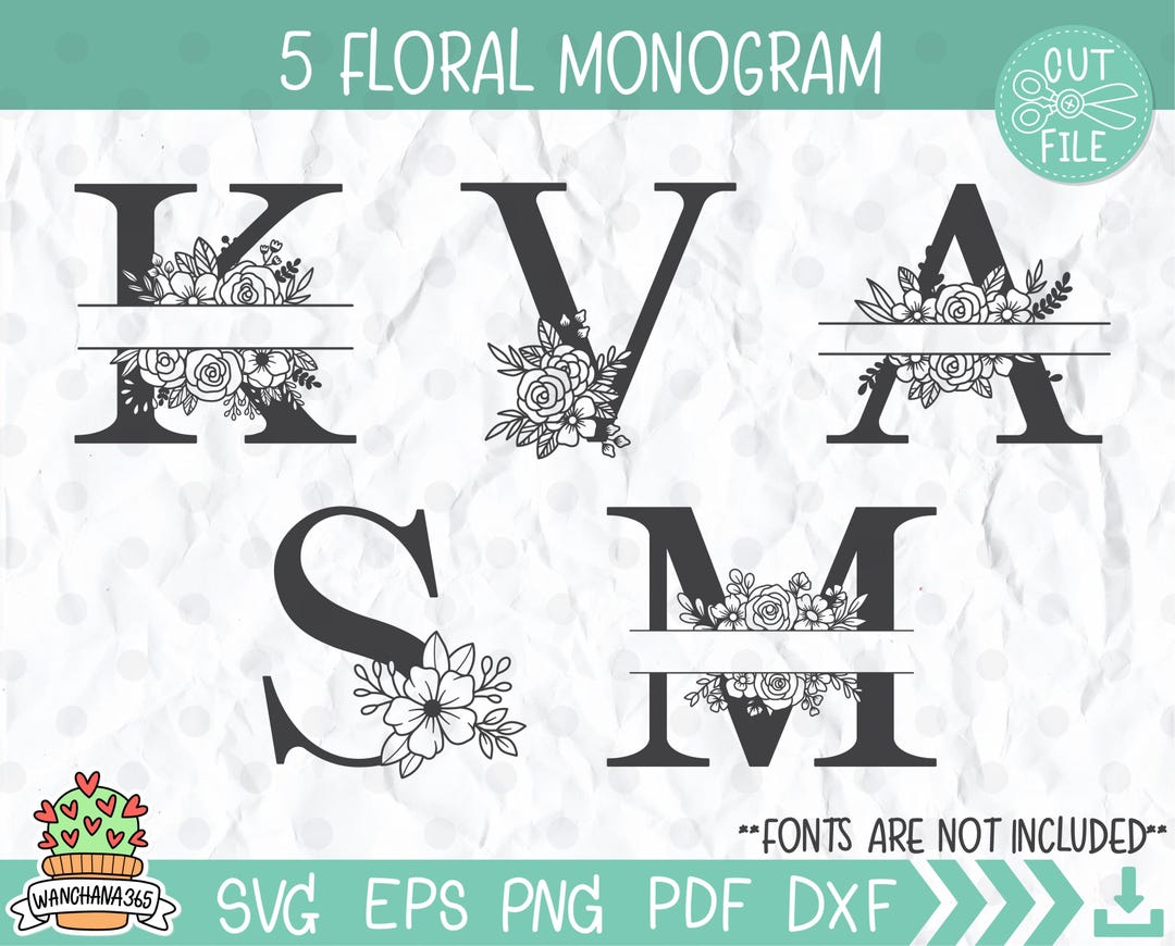 Floral Monogram Letters A-Z SVG Bundle: Wedding Alphabet Clipart ...