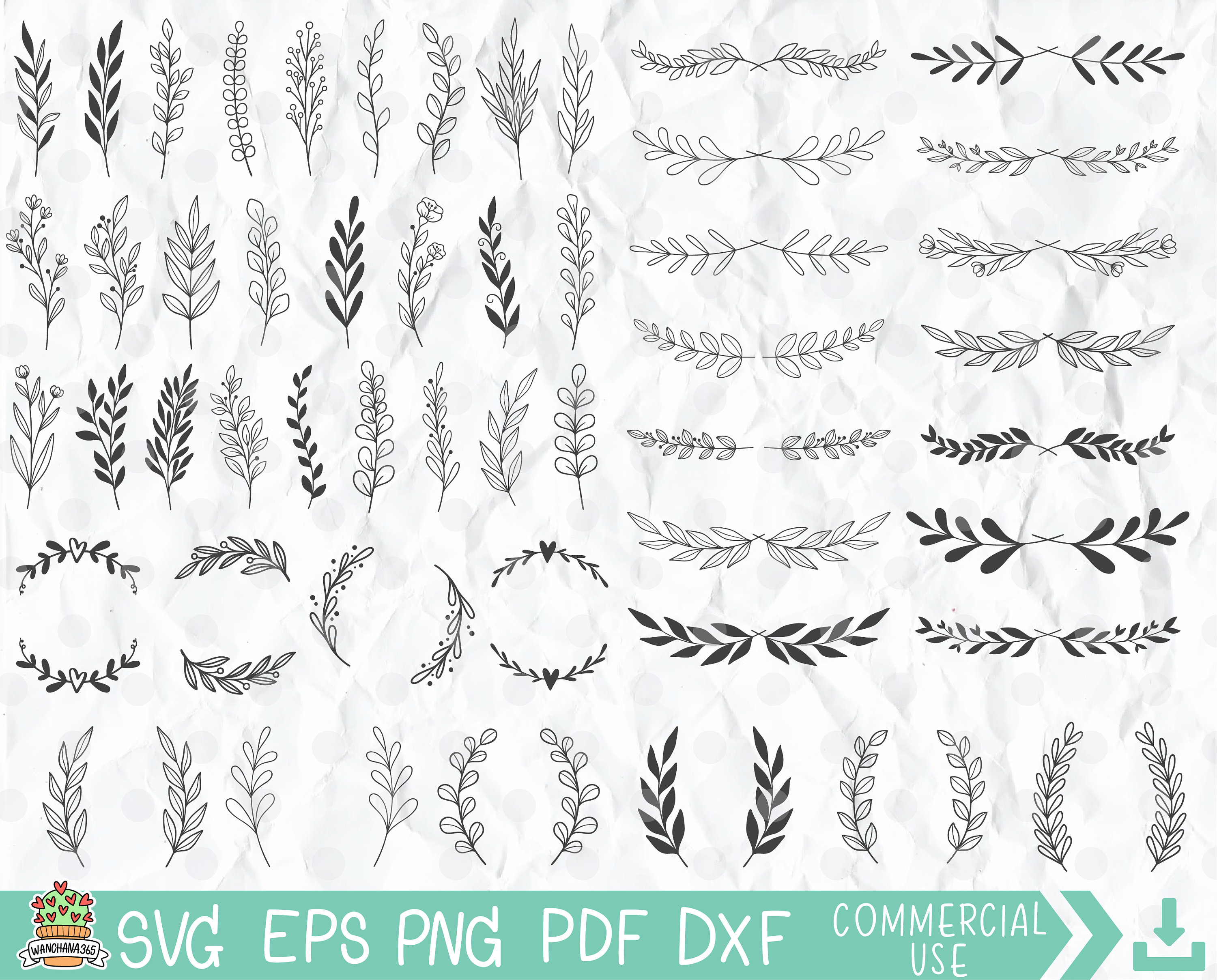Hand Drawn Leaf SVG Bundle: Botanical Wedding Clipart (digital Download ...