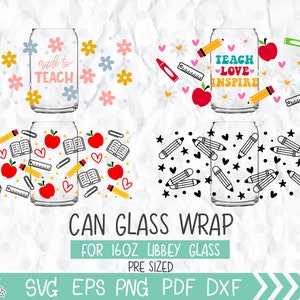 Teacher Glass Can Svg Bundle 16 Oz Libbey Can Svg Retro Teacher ...