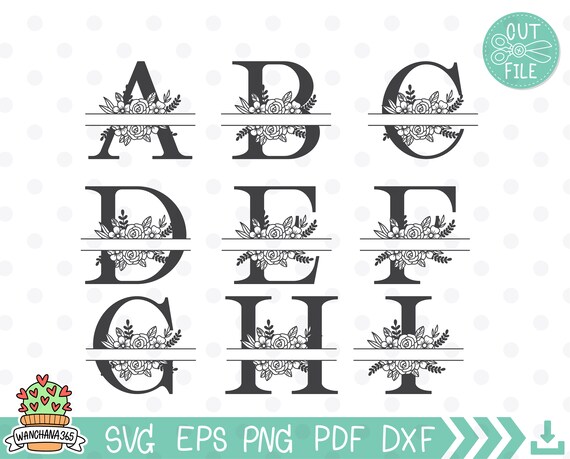 Floral Split Monogram Letter A Floral Split Letters A Z SVG, Flower