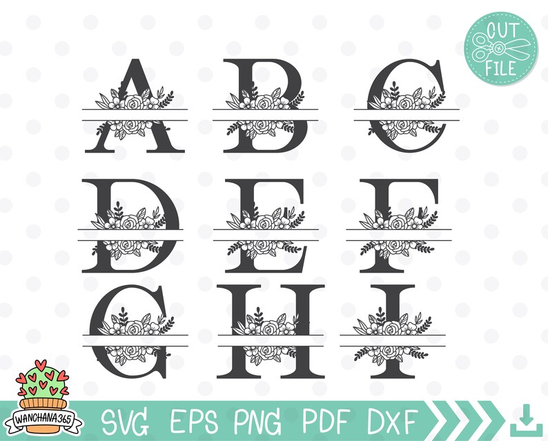 Floral Split Letter Monogram SVG: Flower Alphabet (digital Download) - Etsy