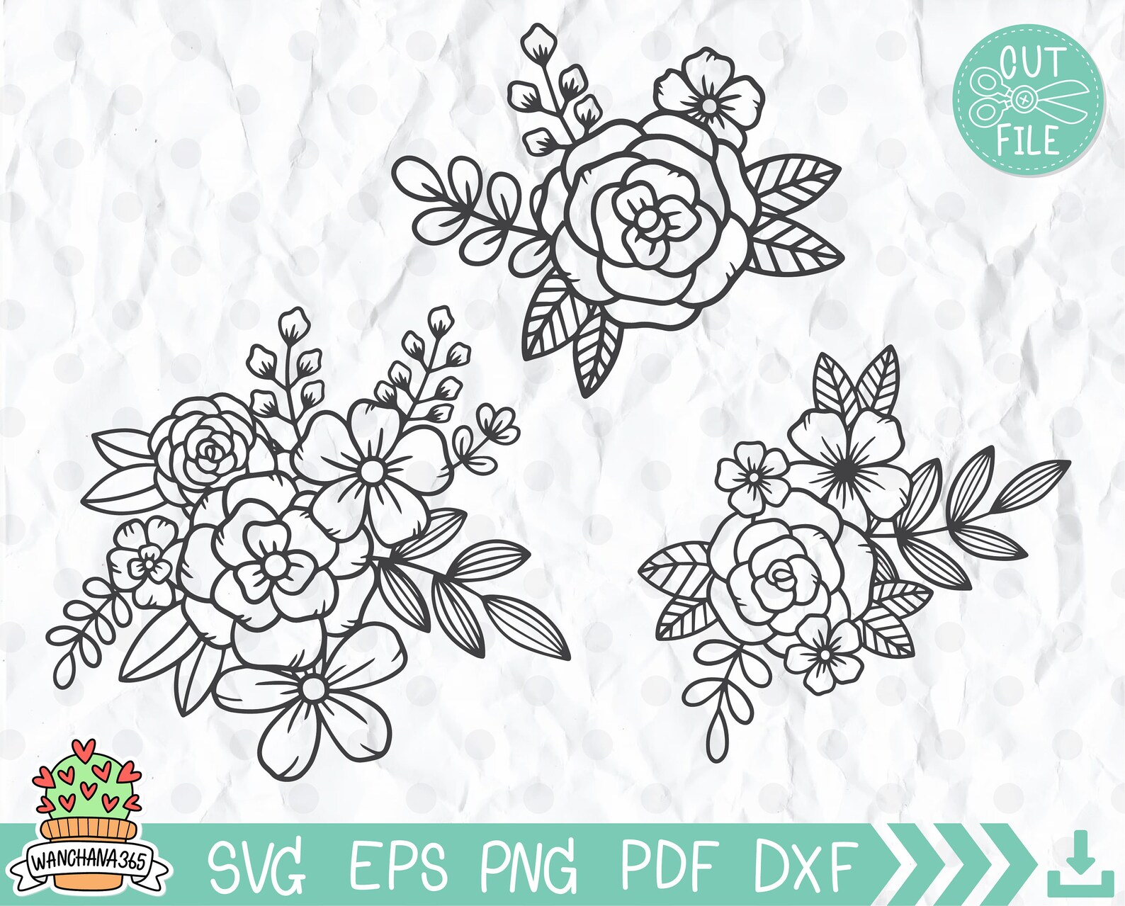 Hand Drawn Flowers Bundle Svg Floral Frame Svg Rose Bouquet - Etsy