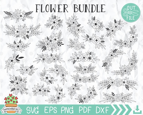 Hand Drawn Flowers Bundle Svg Floral Frame Svg Rose Bouquet - Etsy