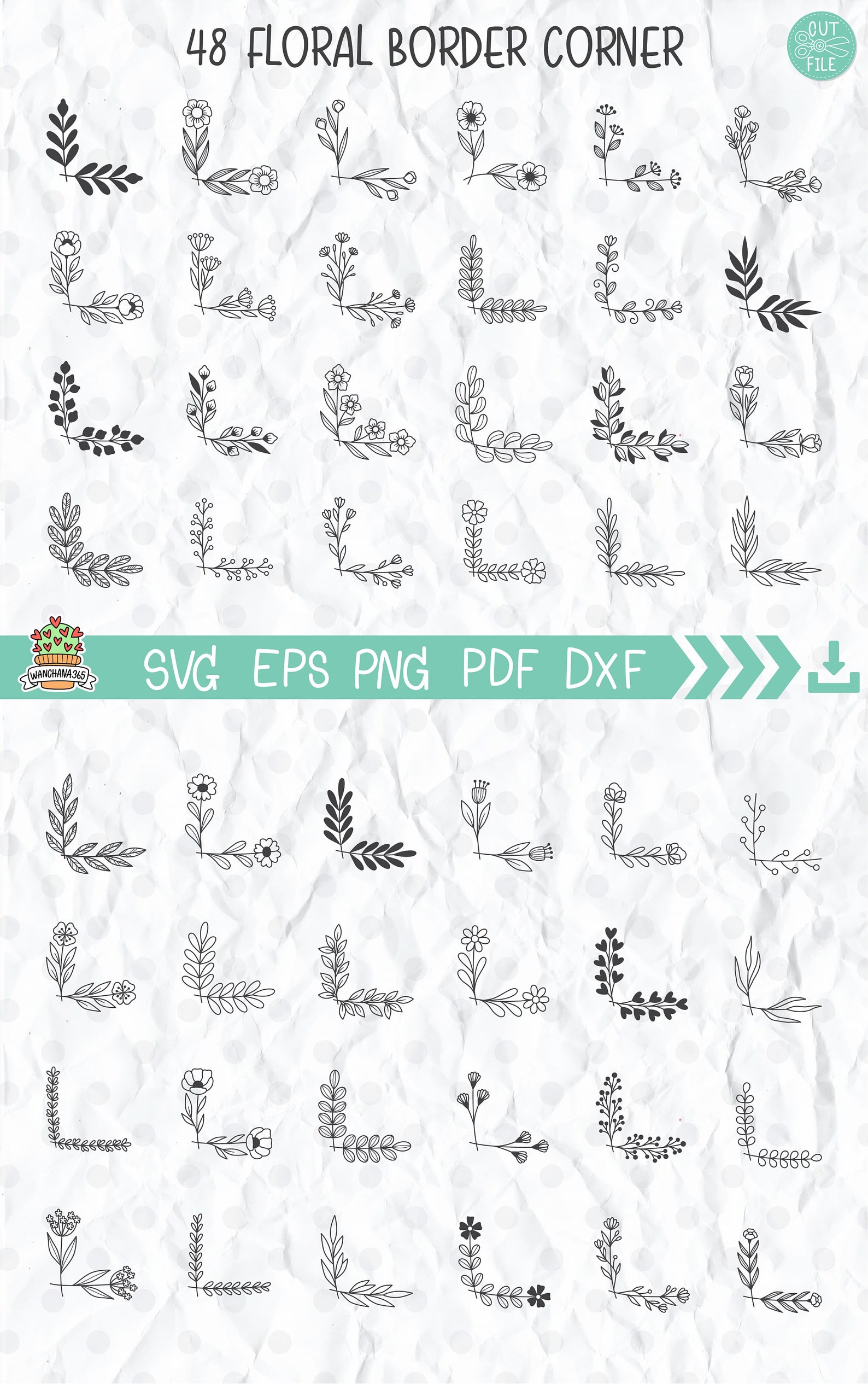 Flower Corner Svg Bundle Corner Svg Flower Border SVG | Etsy