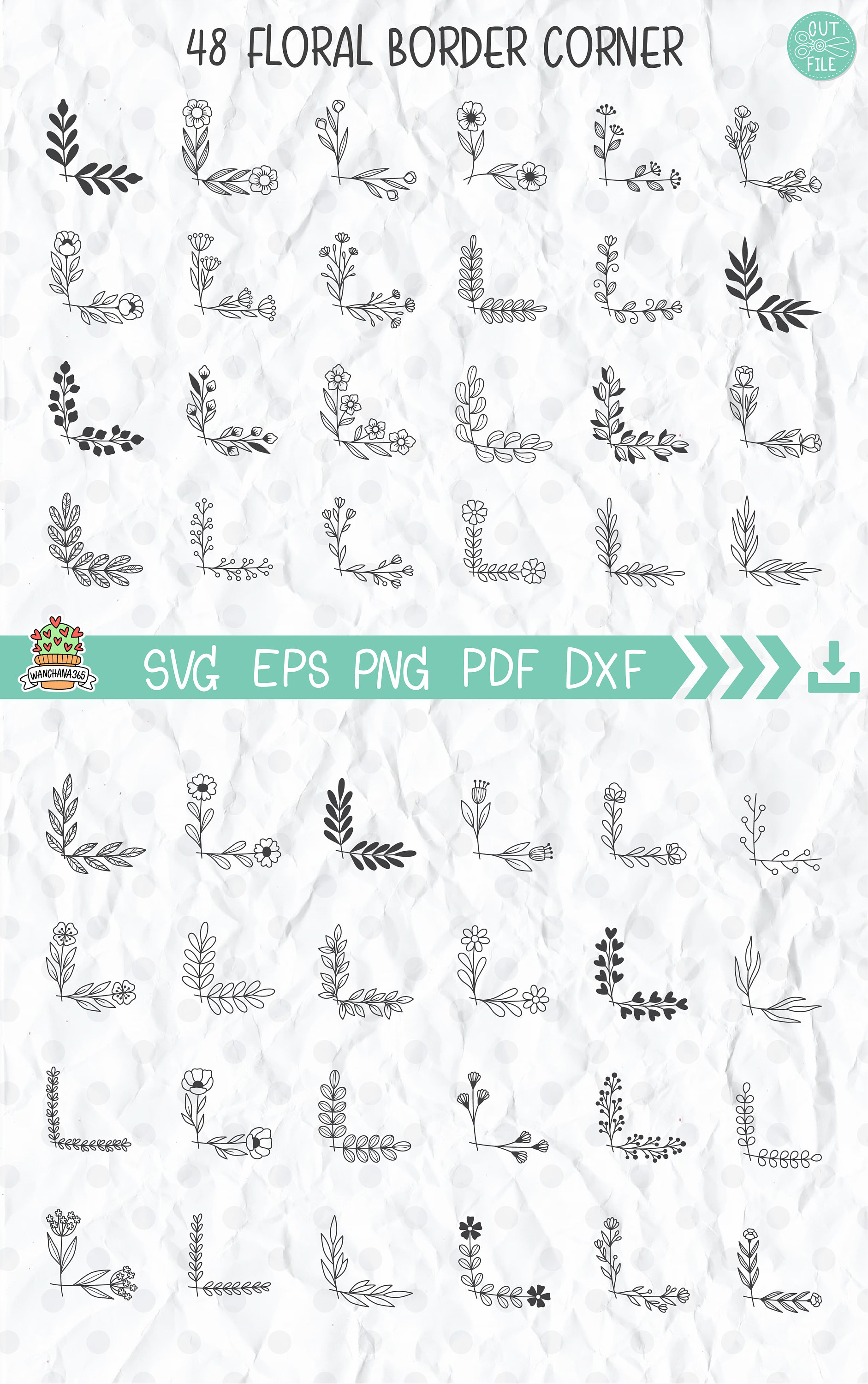 Flower Corner Svg Bundle Corner Svg Flower Border SVG | Etsy