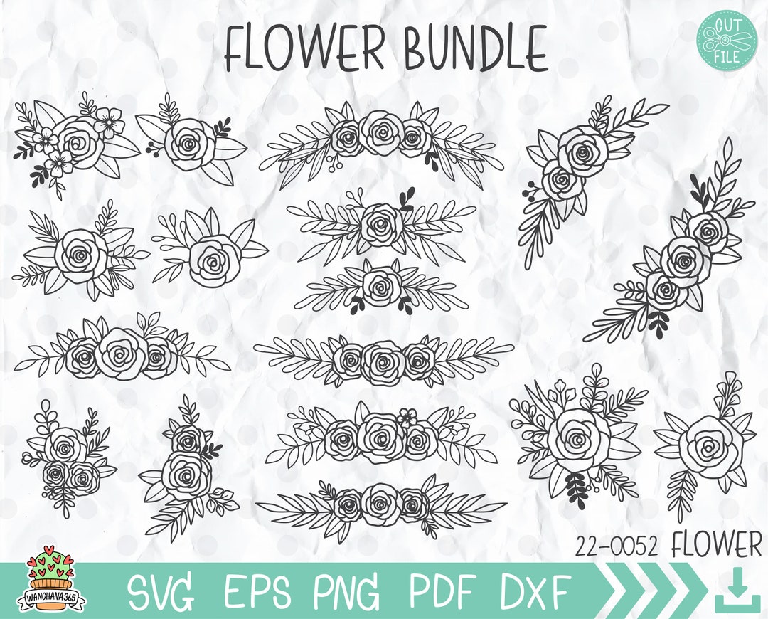 Hand-drawn Floral SVG Bundle: Rose Bouquet, Wedding Decor (digital ...