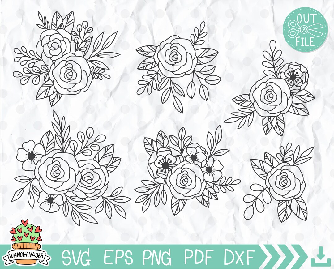 Hand Drawn Flowers Bundle Svg Floral Frame Svg Rose Bouquet - Etsy UK