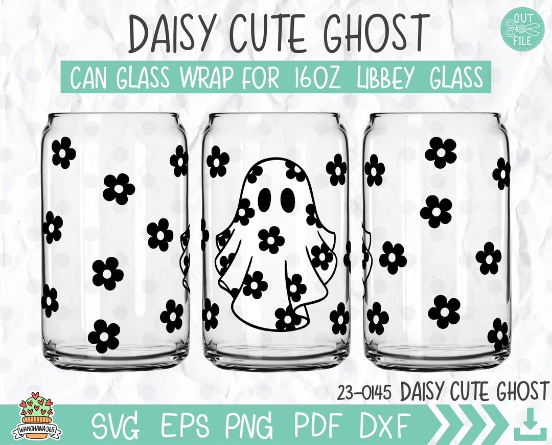 Retro Daisy Cute Ghost Svg Libbey Can Glass 16oz Full Wrap Template ...