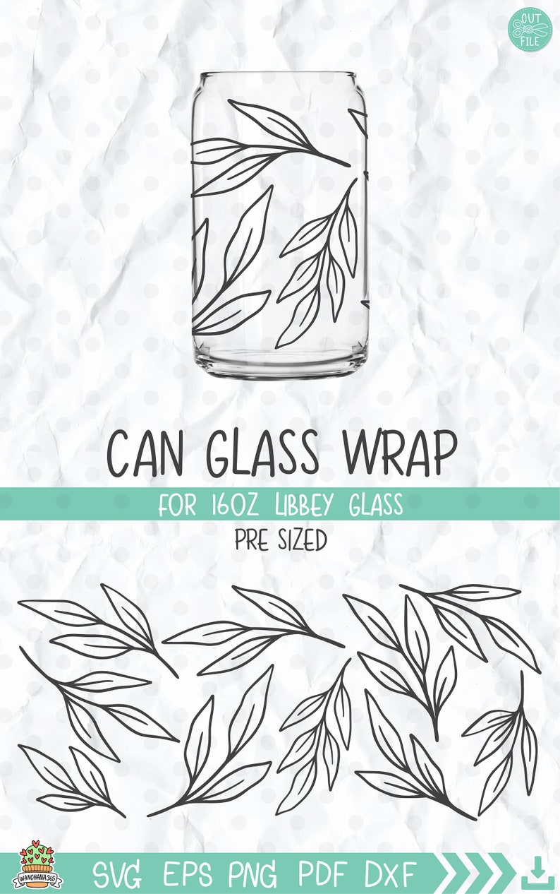 Abstract Leaves Libbey Glass Can Svg Line Leaf Pattern 16oz - Etsy