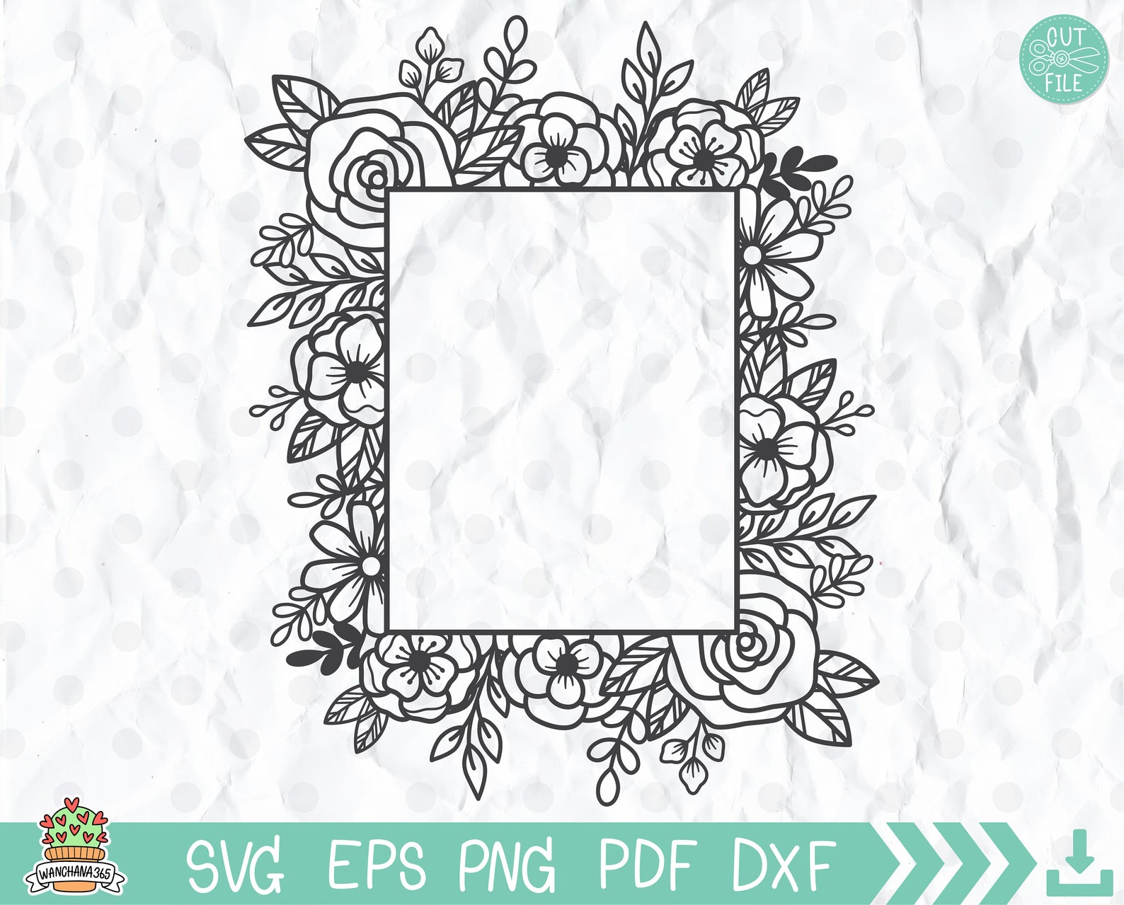 Floral Frame SVG Floral Frame Cut File Rectangle Flower - Etsy