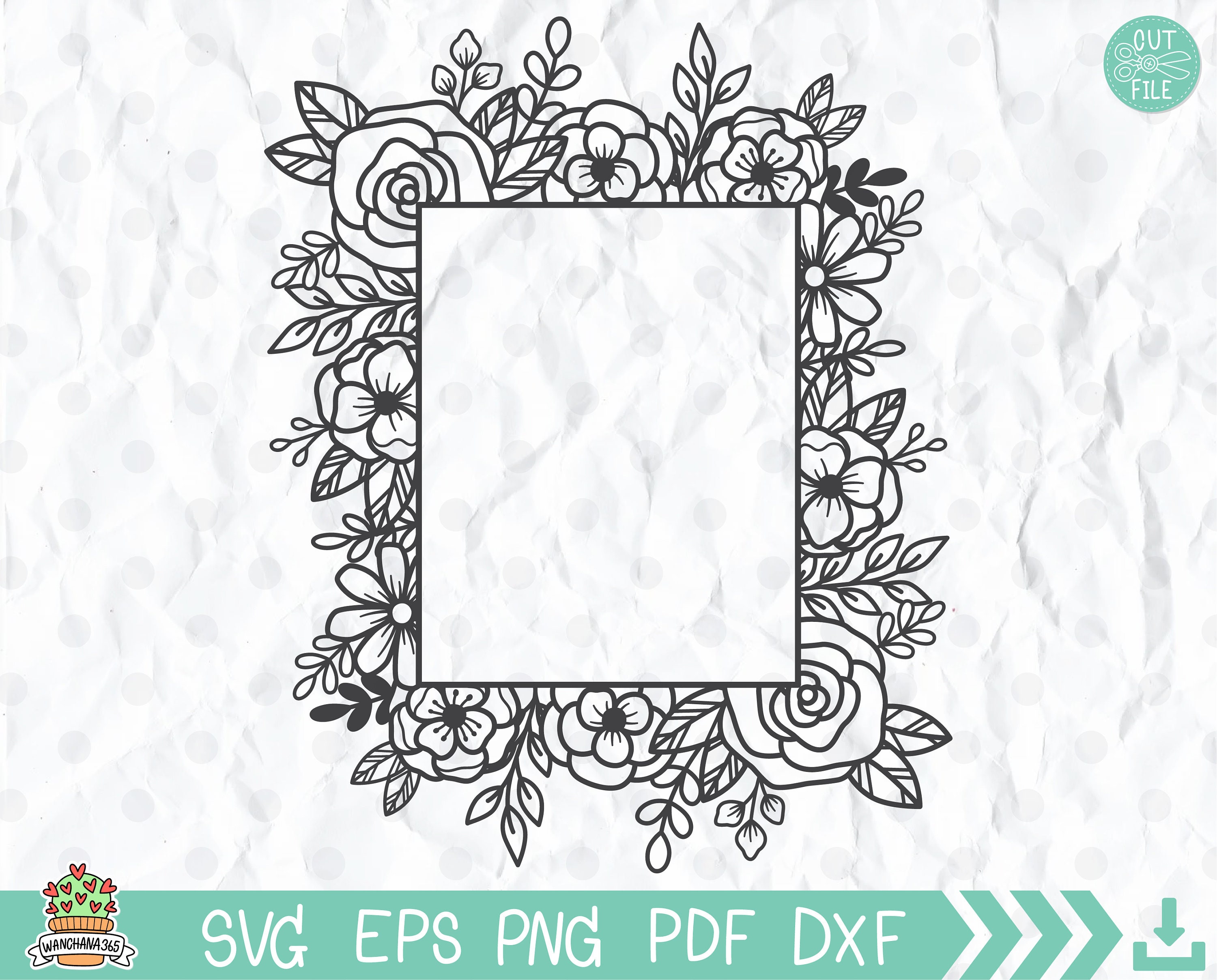 Floral Frame SVG Floral Frame Cut File Rectangle Flower | Etsy Canada