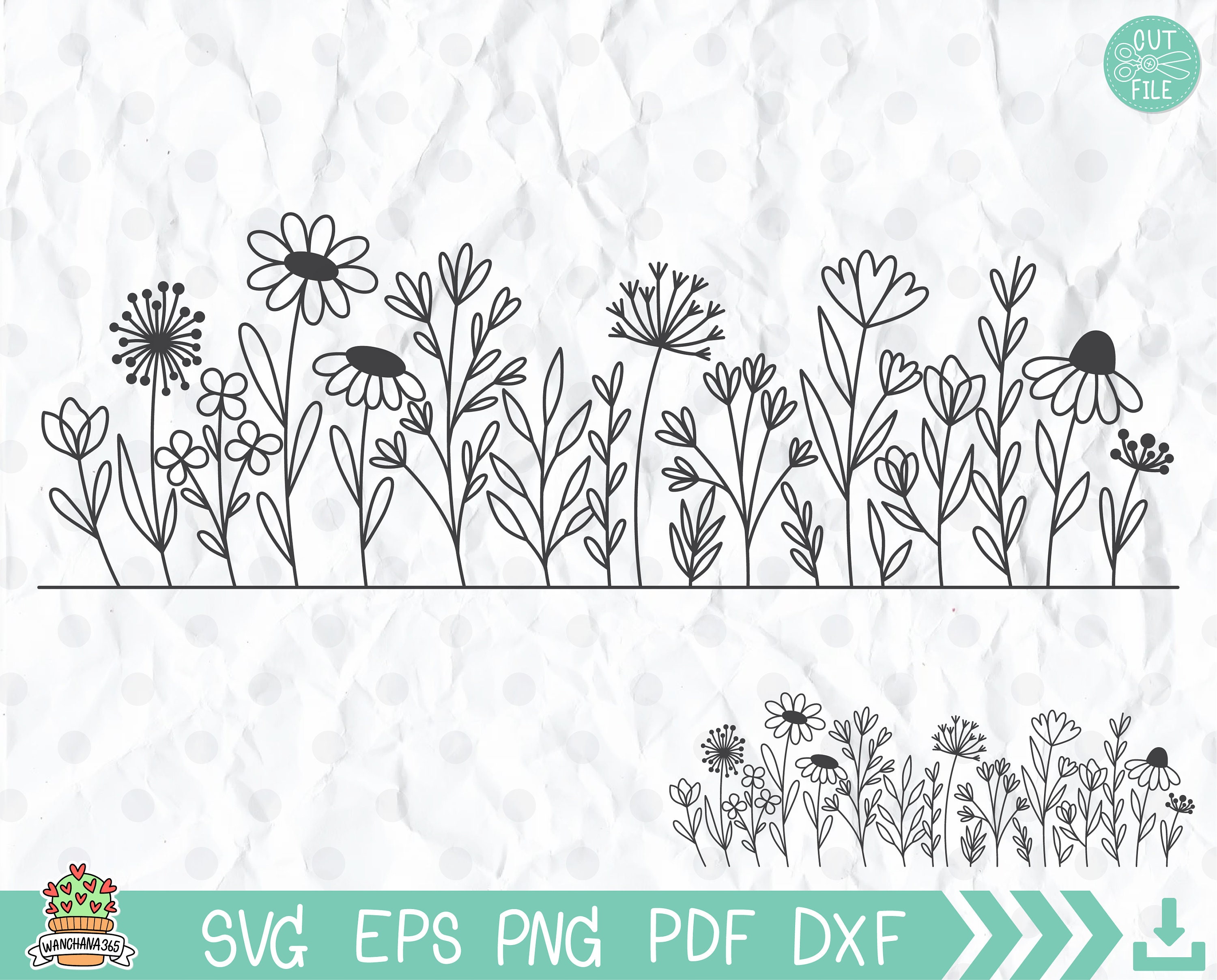 Wildflowers Meadow Border Svg Flowers and Leaf Clipart - Etsy