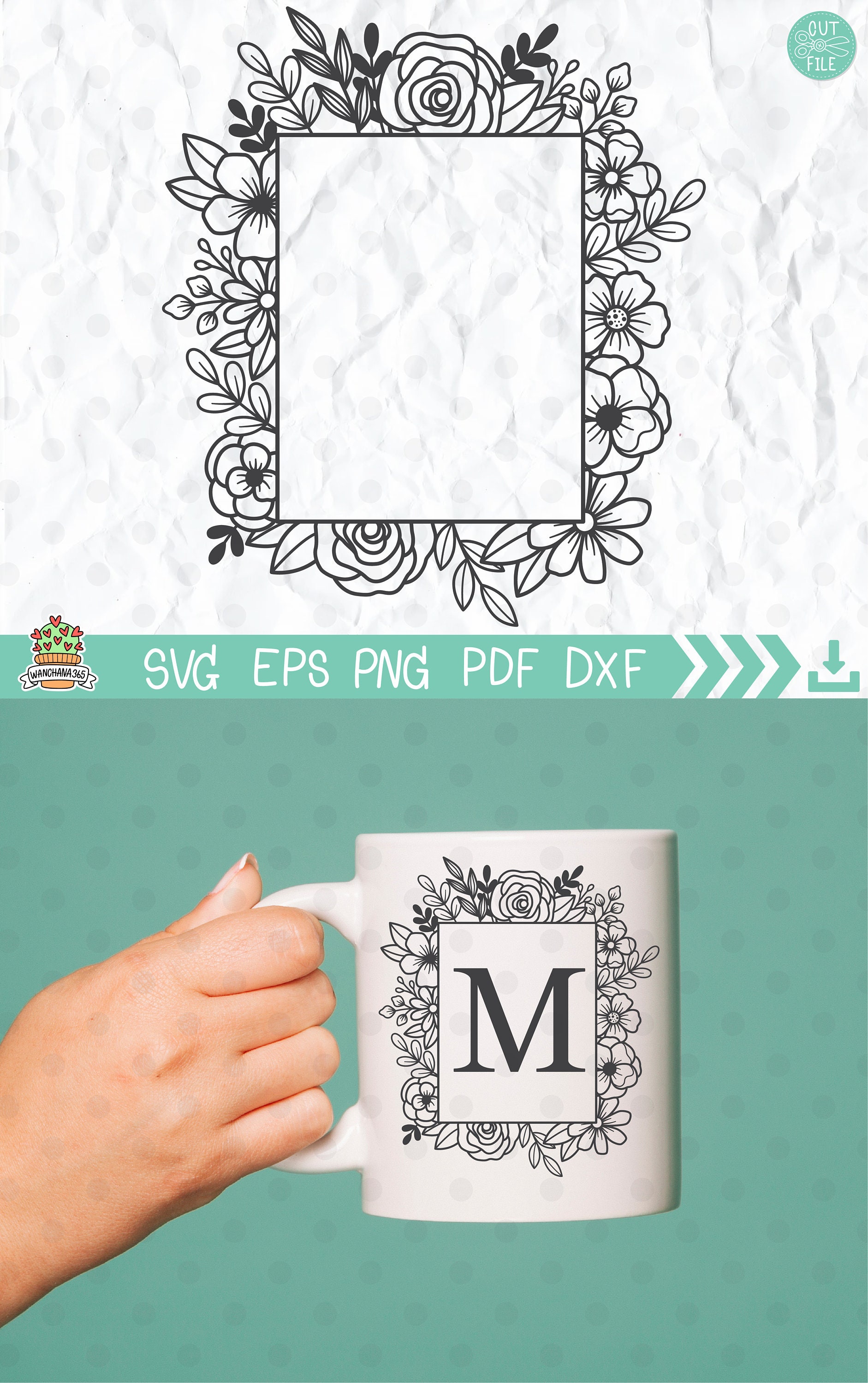 Floral Frame SVG Floral Frame Cut File Rectangle Flower - Etsy UK