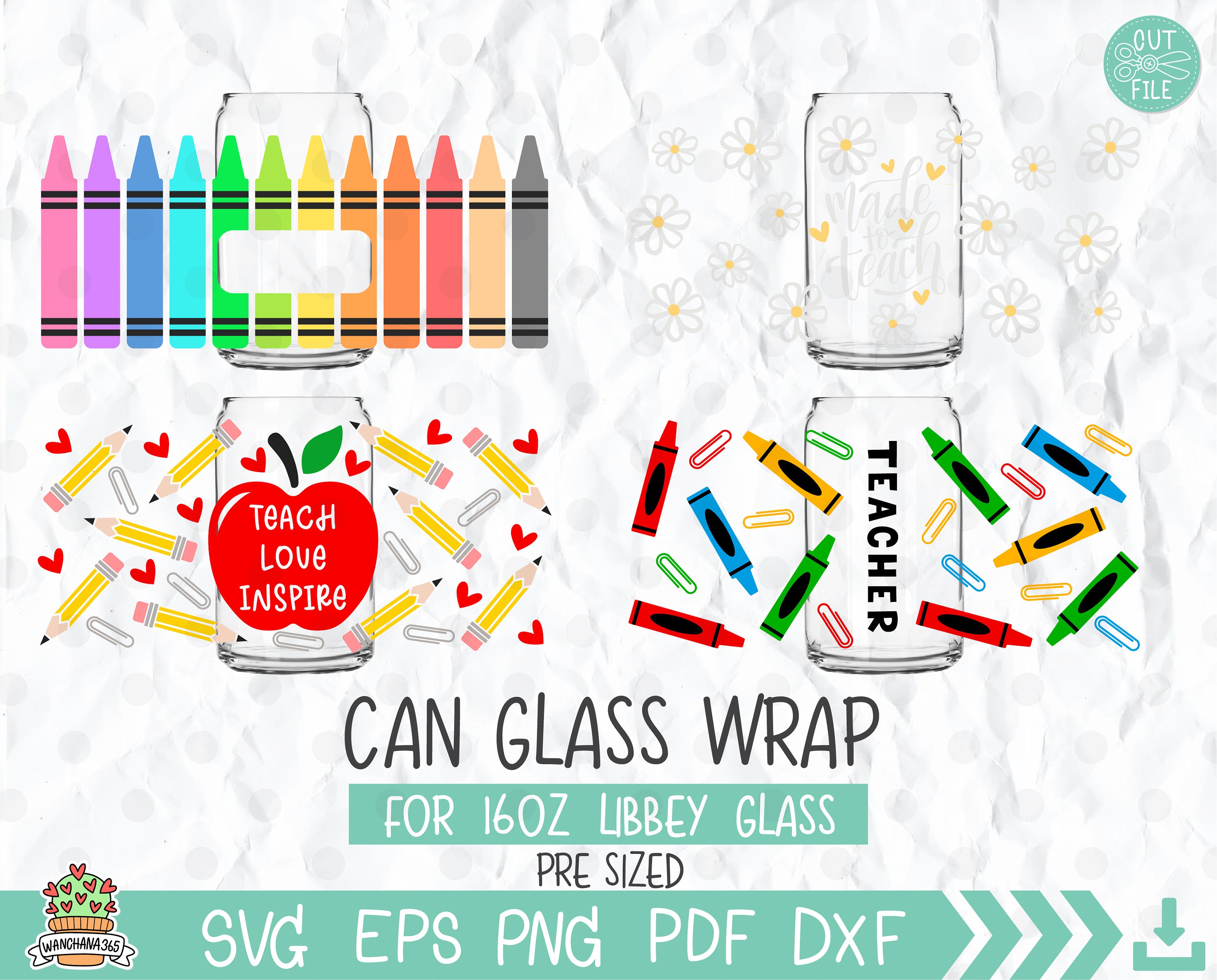 Teacher Appreciation 16oz Libbey Glass Can Wrap SVG Bundle (digital ...