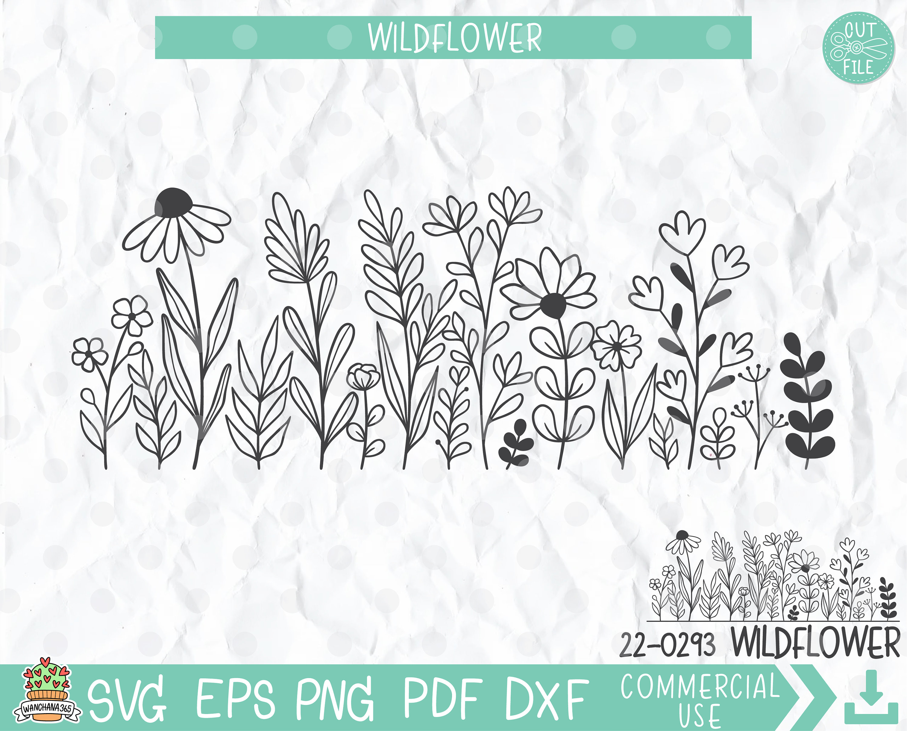 Wildflower Svg Wildflowers Meadow Border Svg Flowers and - Etsy