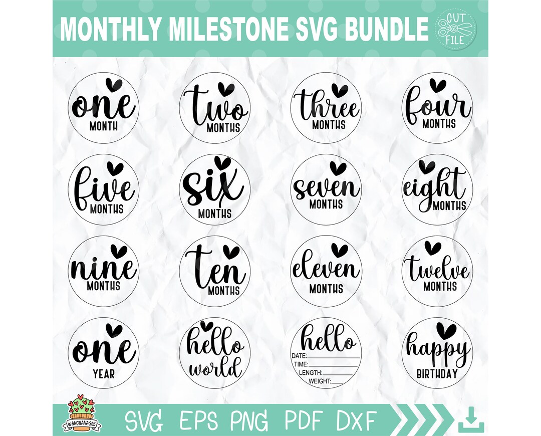 Baby Milestone Rounds SVG Bundle: Monthly, Hello World (digital Files ...