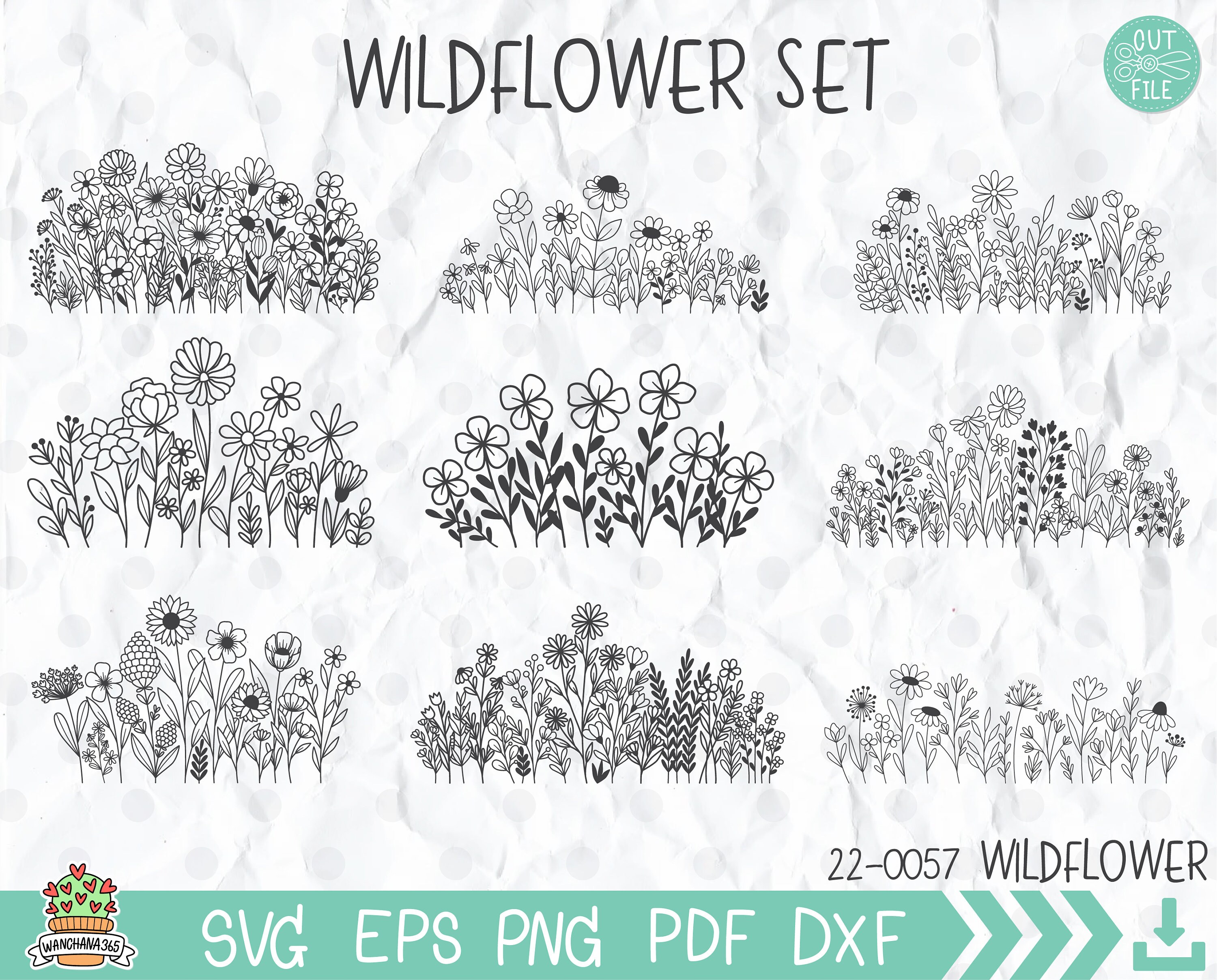 Wildflower Svg Wildflowers Meadow Border Svg Flowers and - Etsy