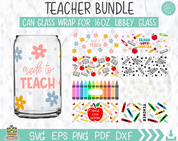 Teacher Glass Can Svg Bundle, Teacher Appreciation Svg, Retro Teacher ...