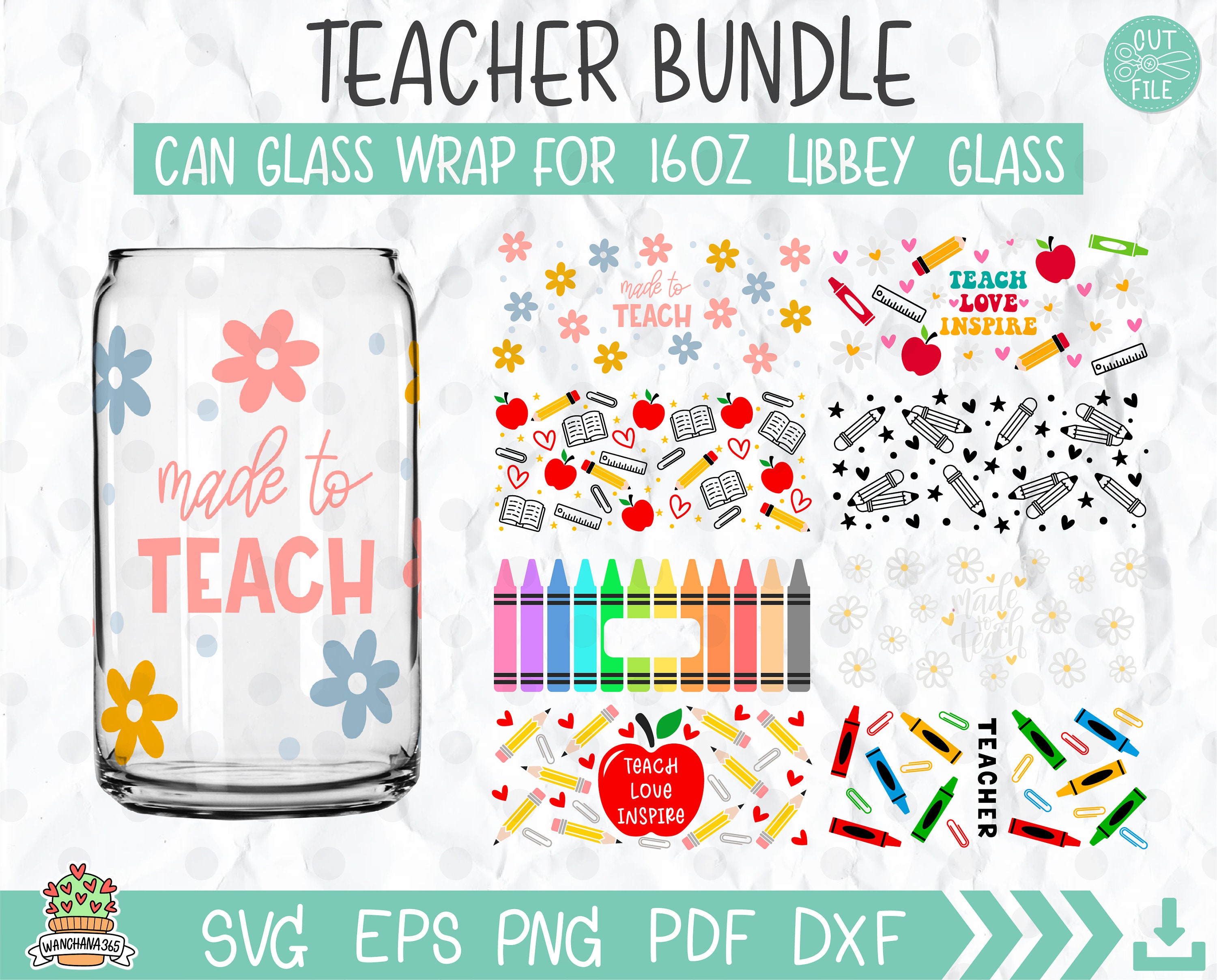 Teacher Appreciation 16oz Libbey Glass Can Wrap SVG Bundle (digital ...