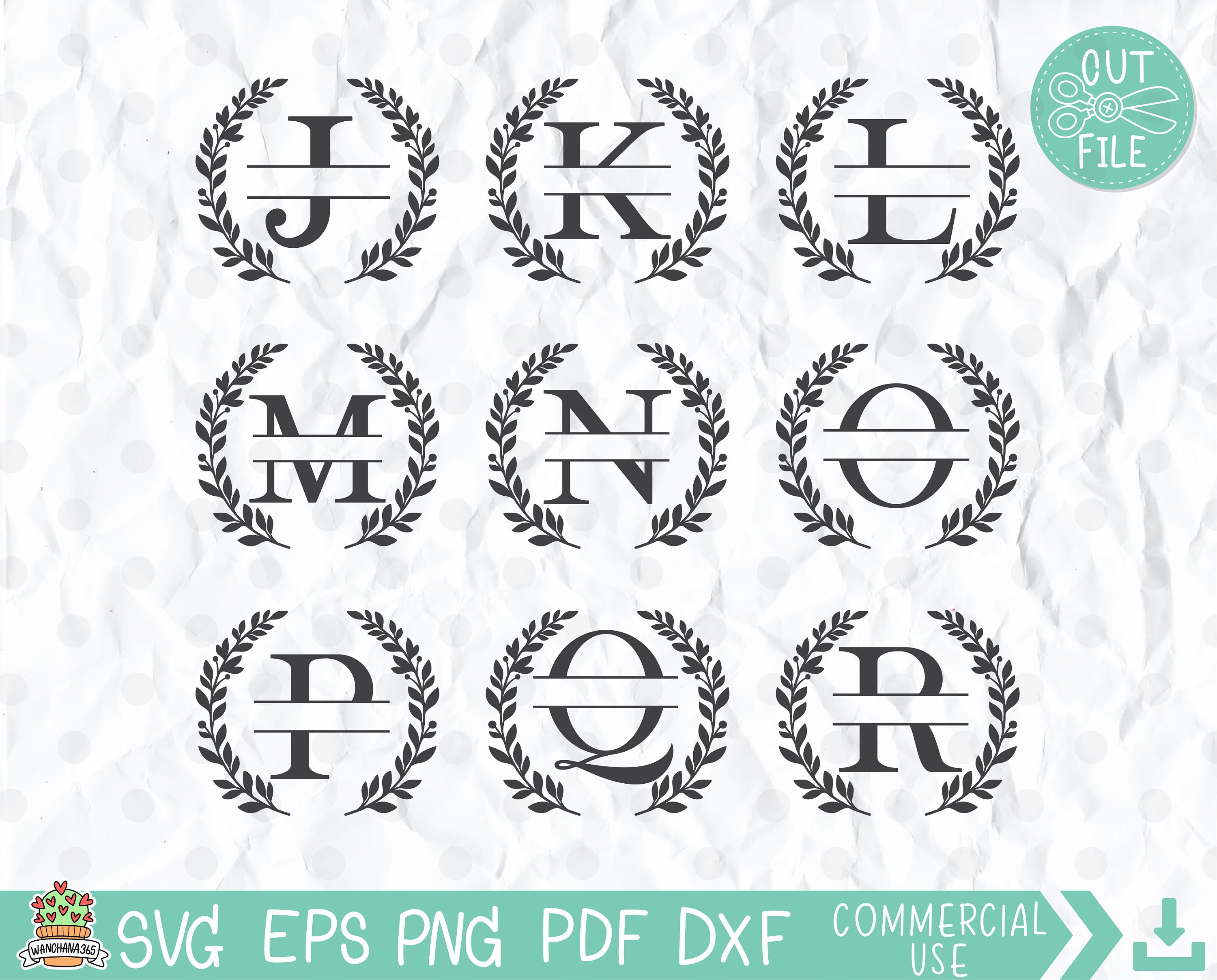 Alphabet Split Monogram Svg Wreath Alphabet Svg Last Name - Etsy
