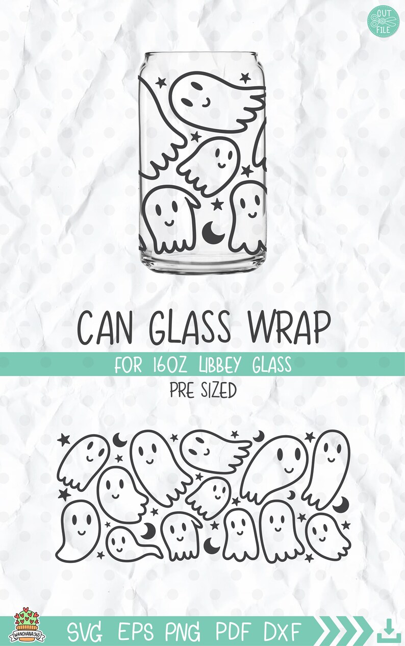 Cute Ghosts Can Glass Wrap SVG Cute Ghosts Print Libbey 16oz - Etsy