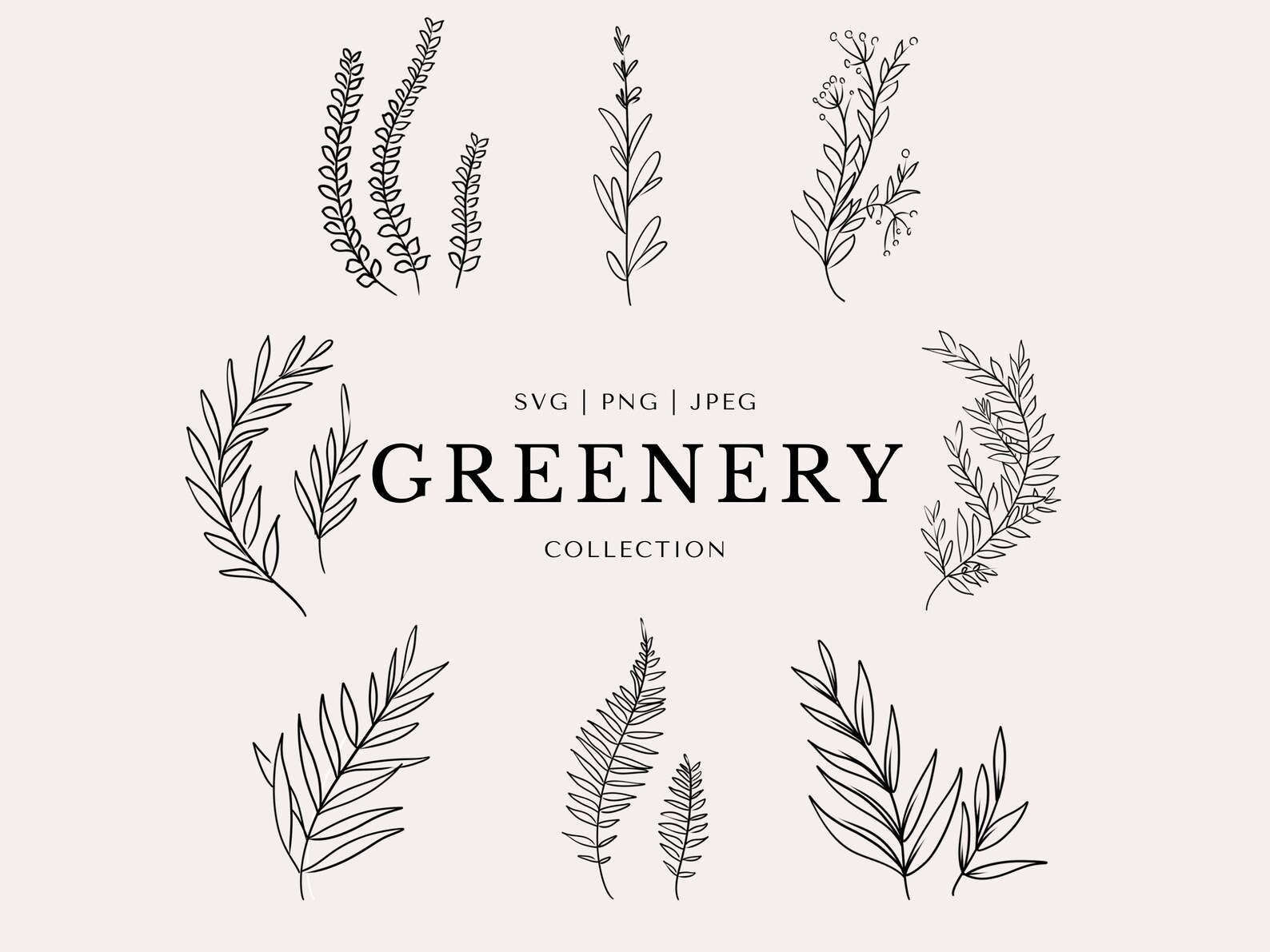 Greenery Line Clip Art Set Minimal Abstract Line Art Fine Line SVG PNG ...