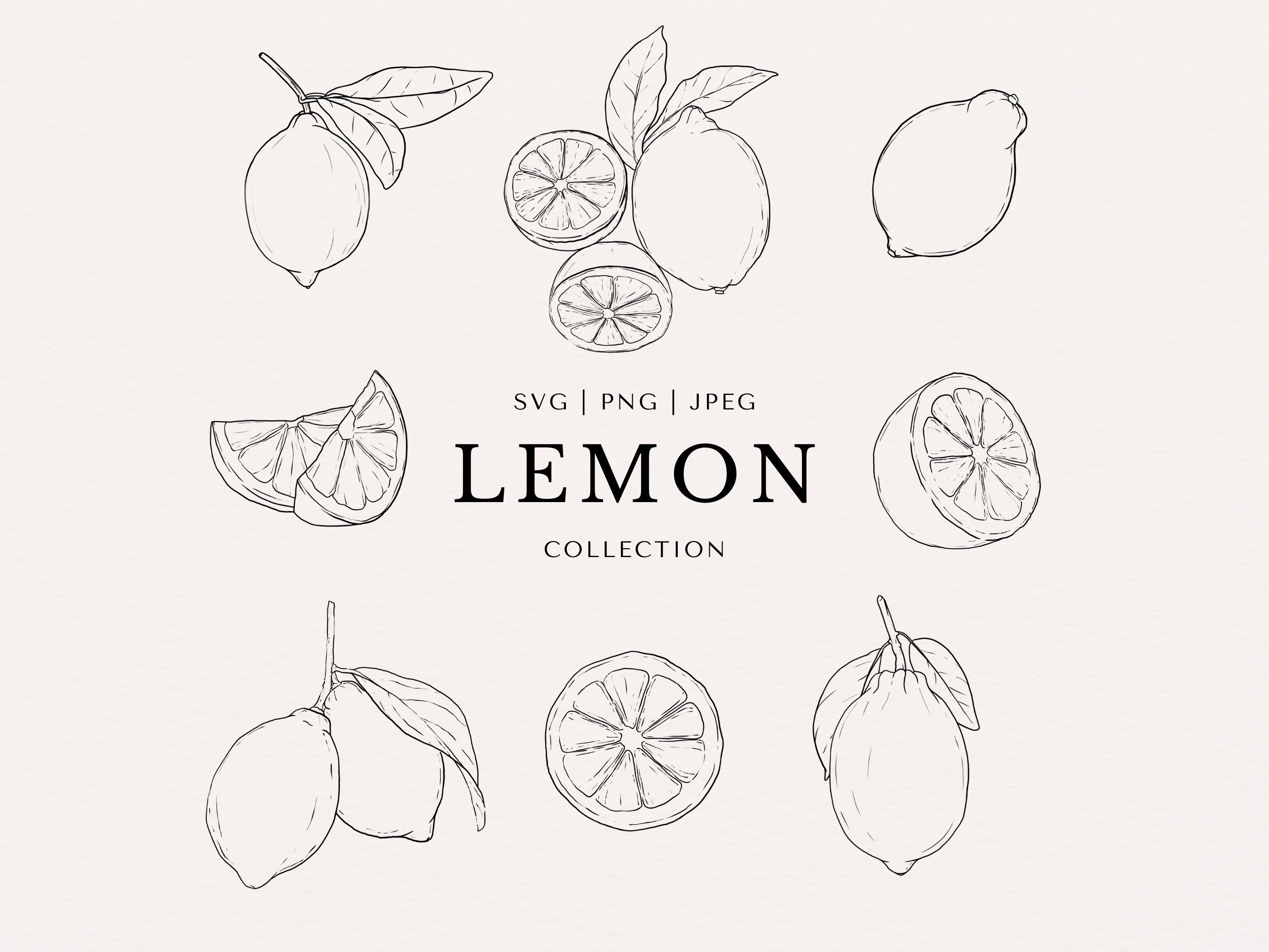 Lemon Clip Art Set | Minimal Abstract Line Art | Fine Line | SVG | PNG ...