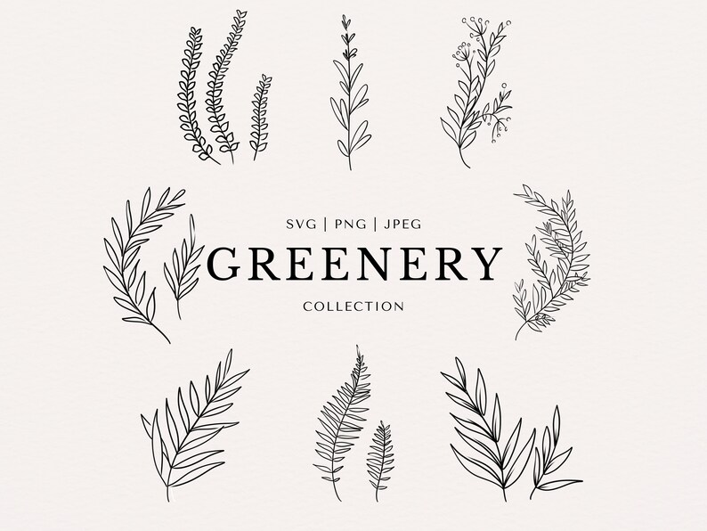 Greenery Line Clip Art Set | Minimal Abstract Line Art | Fine Line ...