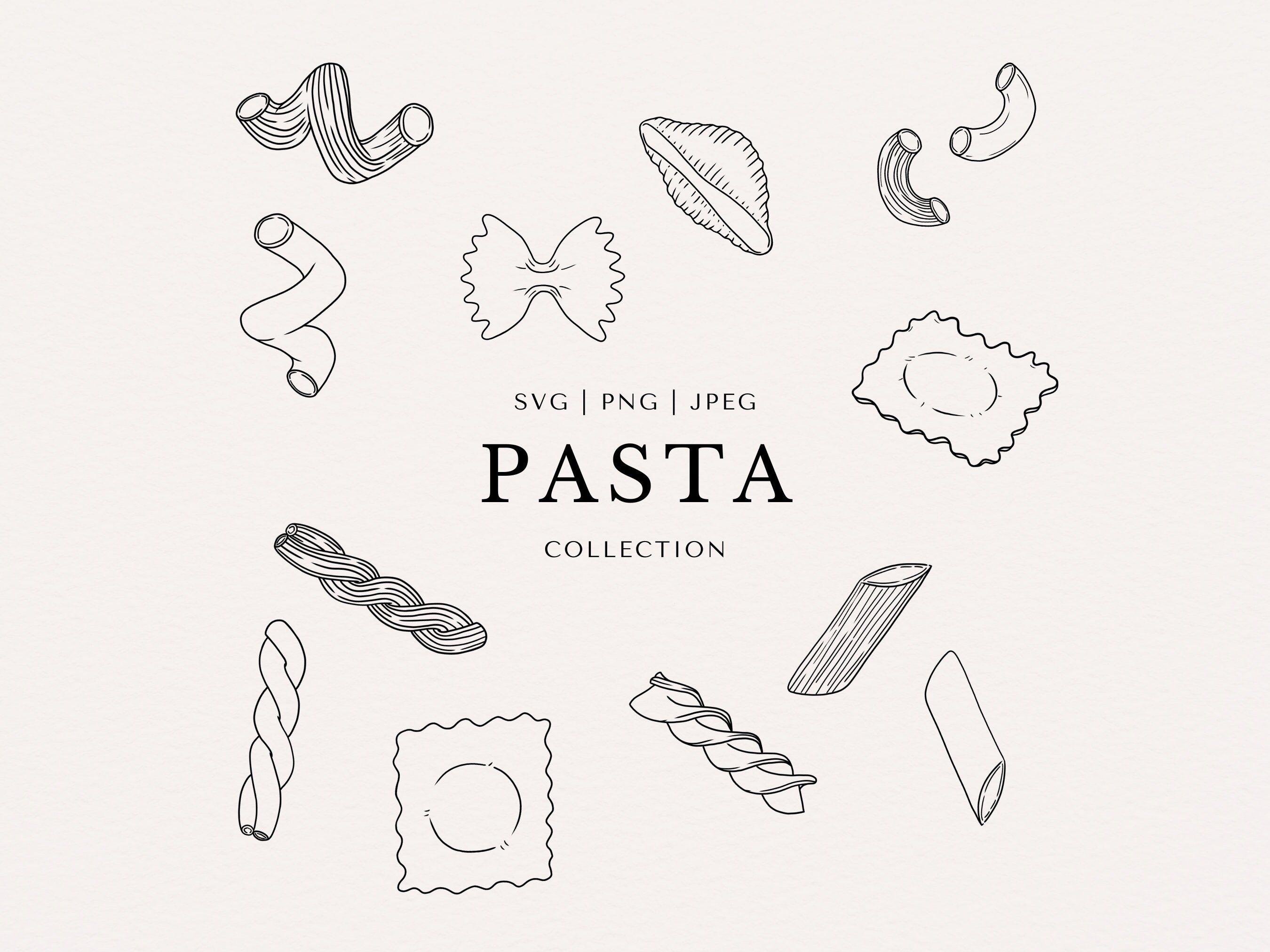 Pasta Clip Art Set | Minimal Abstract Line Art | Fine Line | SVG | PNG ...